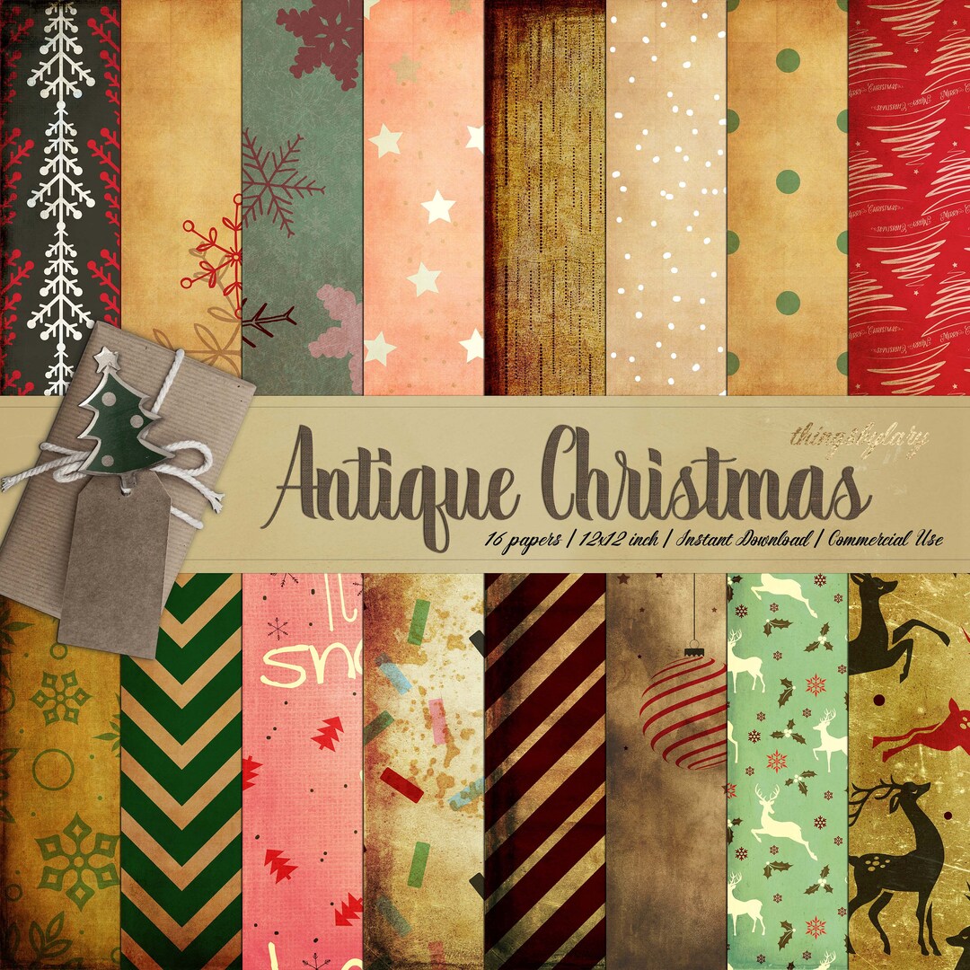 16 Antique Christmas Digital Paper 12 Inch Instant Download Commercial ...