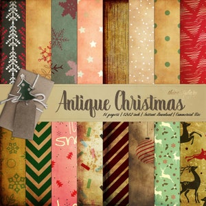 16 Antique Christmas Digital Paper 12 Inch Instant Download Commercial ...