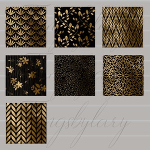16 Seamless Black and Gold Foil Luxury Pattern Digital Papers 12" 300 ...