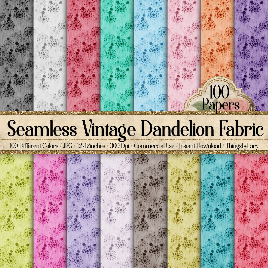 100 Seamless Vintage Dandelion Fabric Digital Papers Commercial Use ...