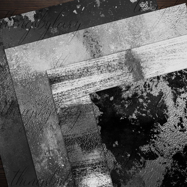 16 Distressed Metallic Silver Foil and Black Digital Papers 12" 300 Dpi ...