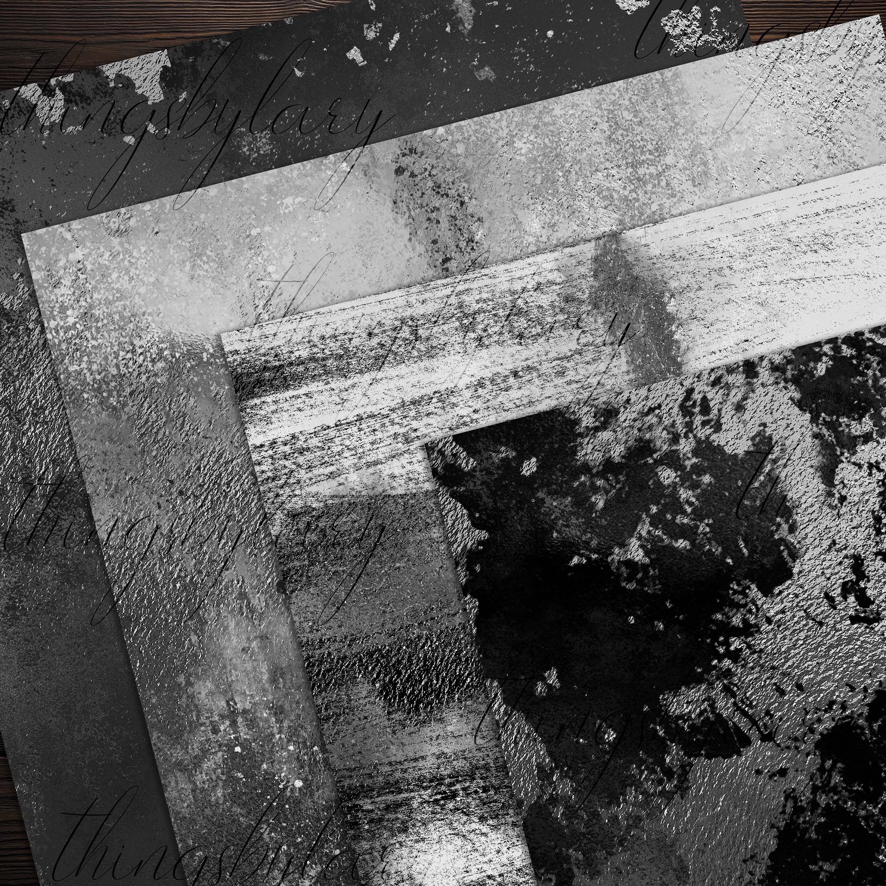 16 Distressed Metallic Silver Foil and Black Digital Papers 12" 300 Dpi ...