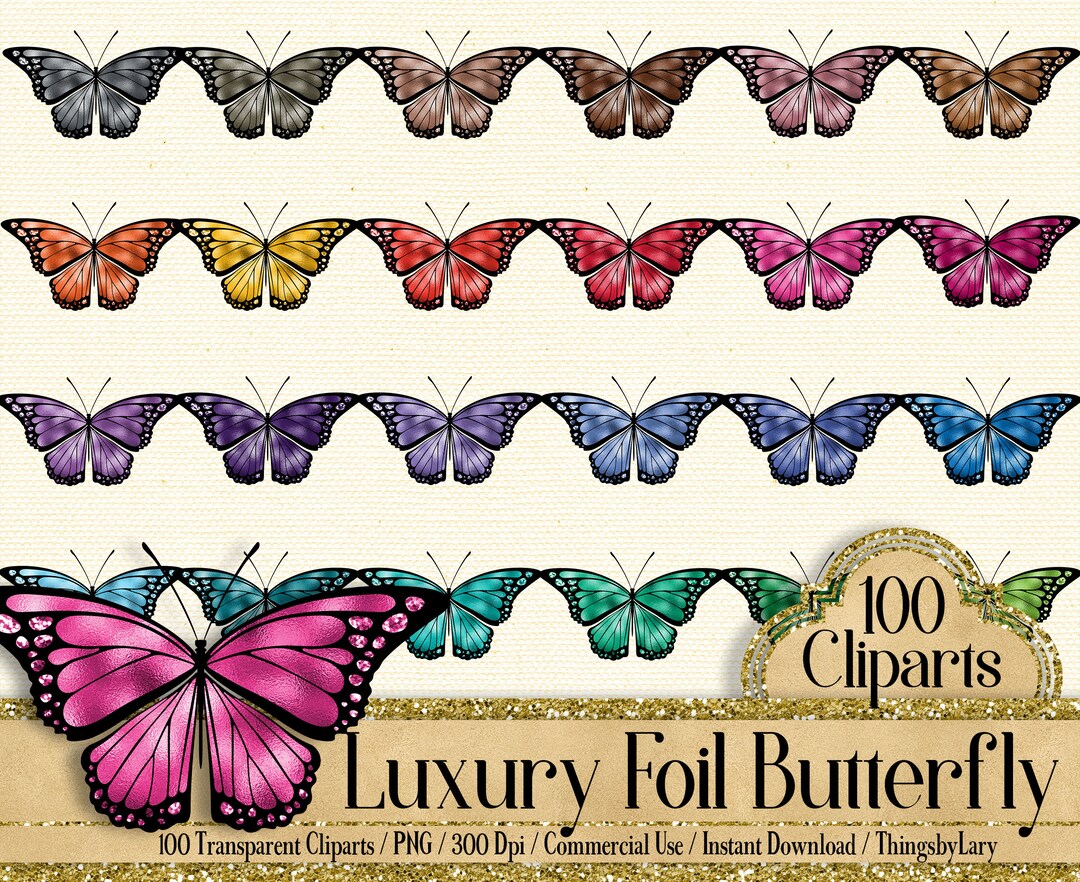 100 Luxury Foil Butterfly Cliparts, Planner Clipart, Colorful Butterfly ...