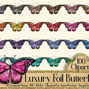 100 Luxury Foil Butterfly Cliparts, Planner Clipart, Colorful Butterfly ...