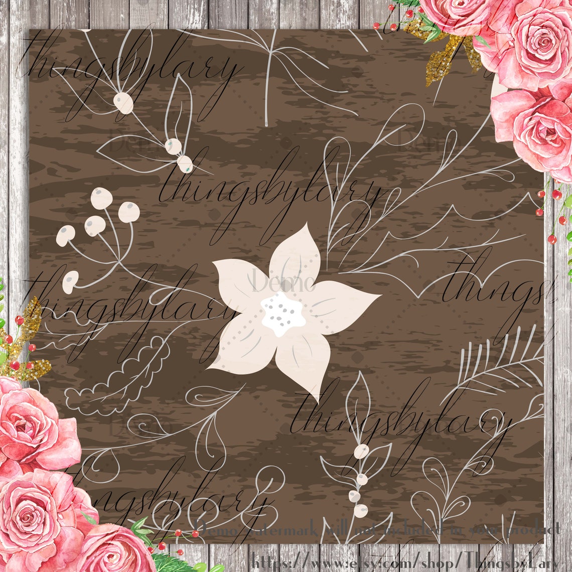 70% OFF 120 Winter Floral Christmas Winter Holiday Digital Papers 12 ...