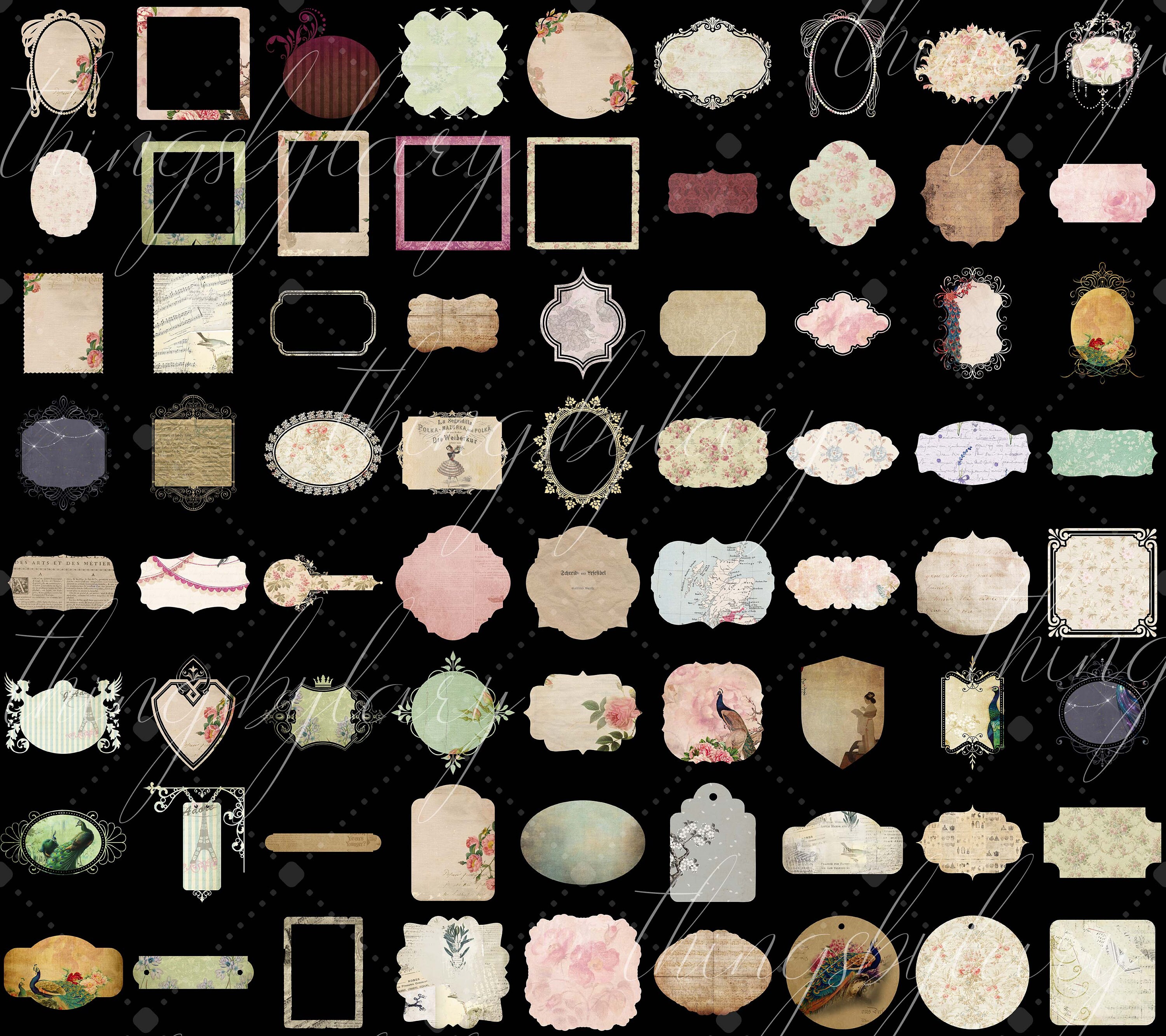 72 Antique Shabby Chic Label Frames Images 300 Dpi PNG Instant Download ...