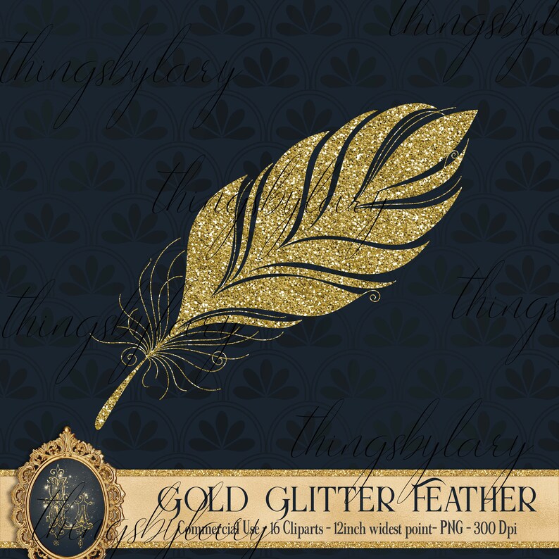 Gold Glitter Feather Sets 16 Cliparts 300 Dpi Instant - Etsy