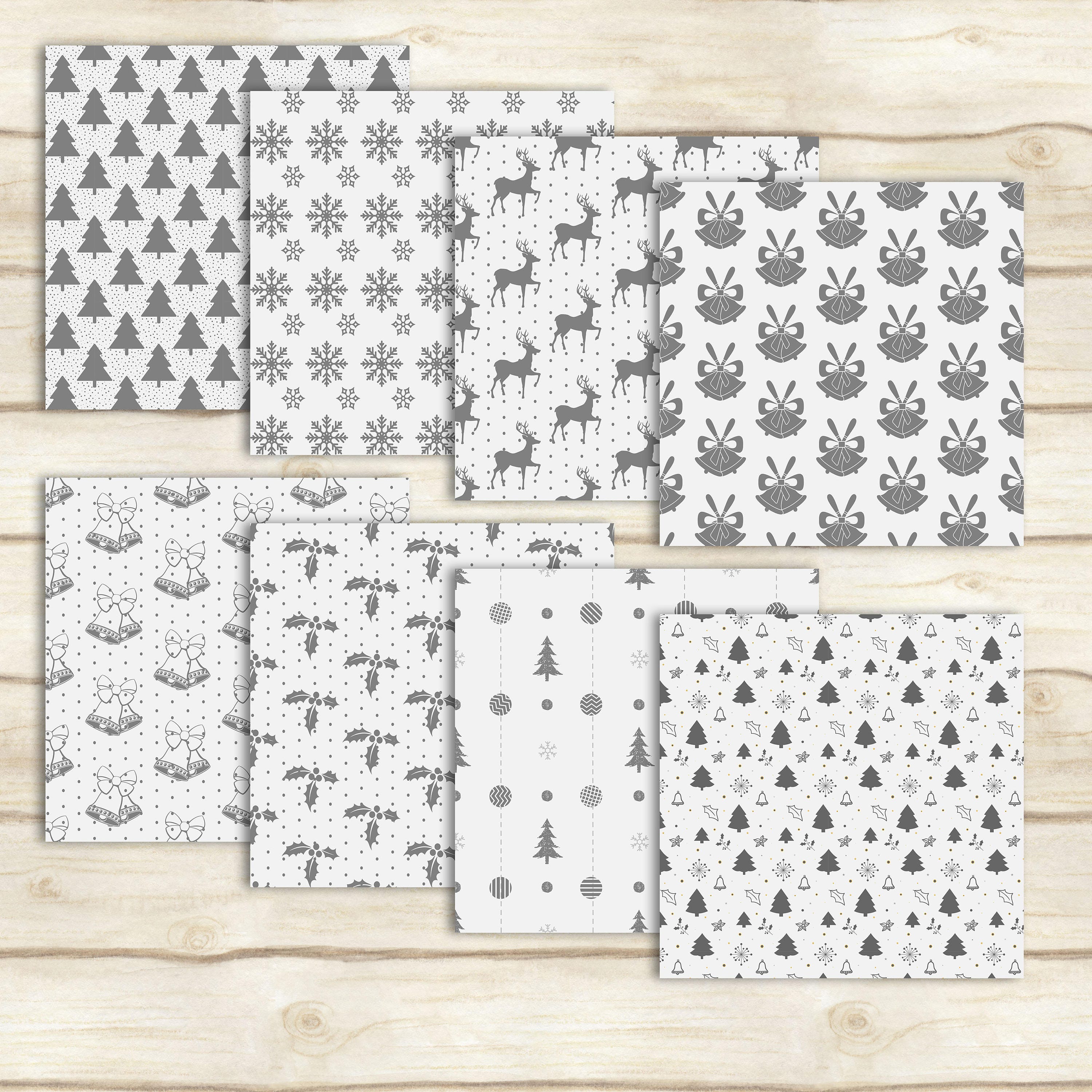 24 White and Gray Christmas Digital Papers 12 X 12 Inch 300 Dpi Instant ...