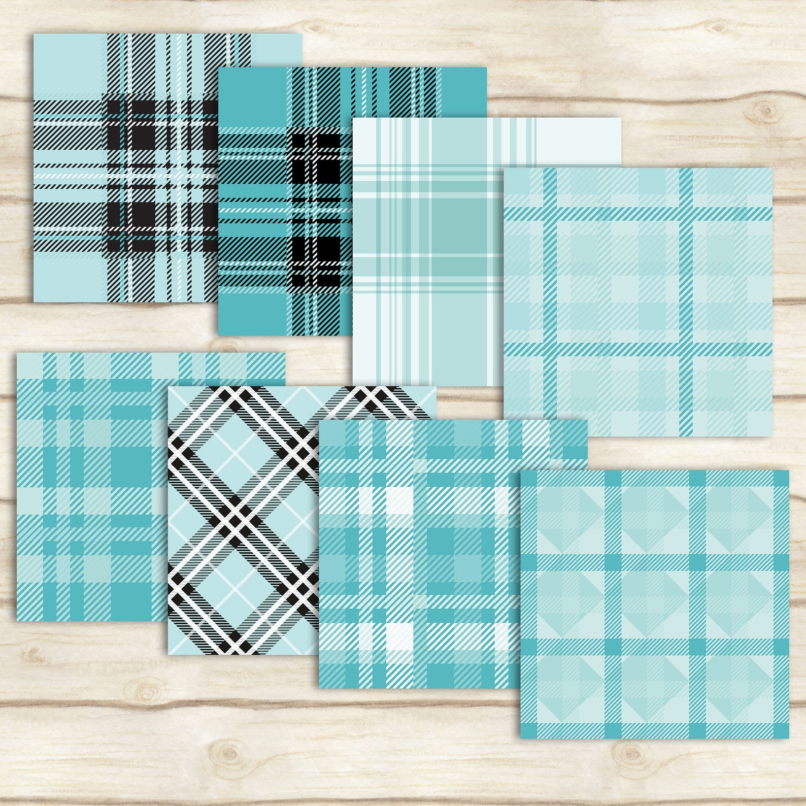 24 Turquoise Plaid Digital Papers in 12 X 12 Inch 300 Dpi Instant ...