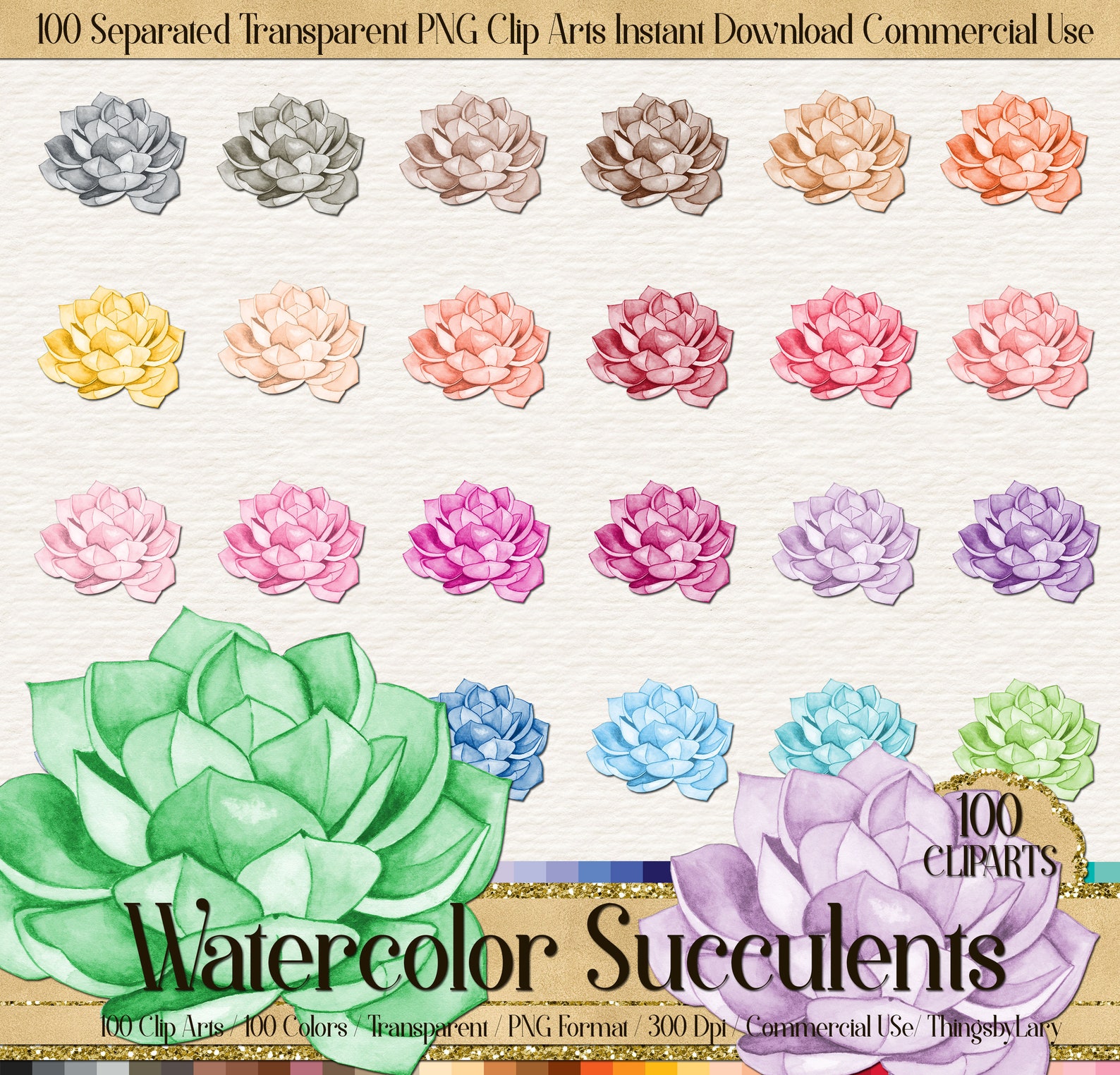 100 Hand Painted Watercolor Succulent Clip Arts Desert - Etsy