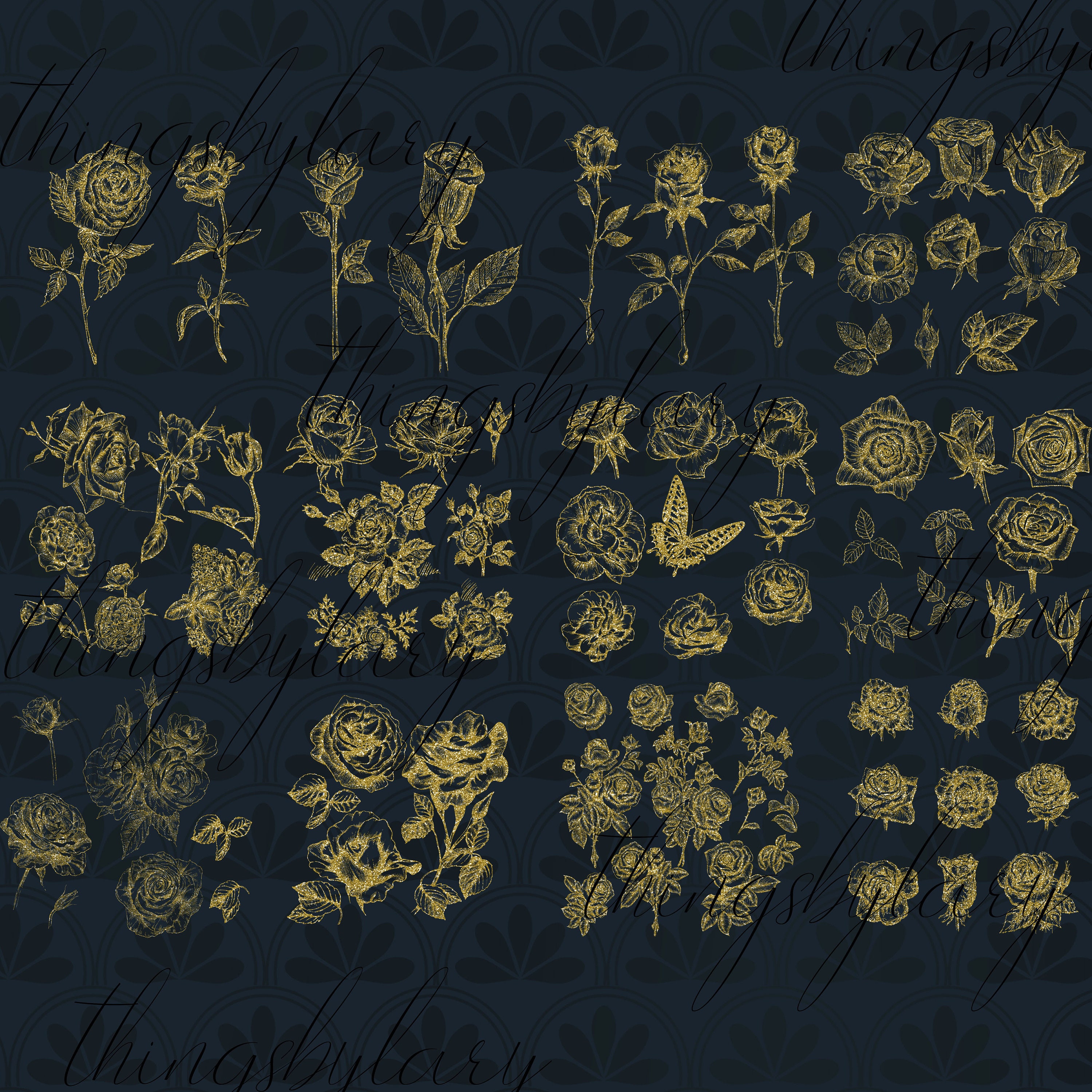 Gold Glitter Rose Sets, 300 Dpi, Instant Download, Commercial Use ...