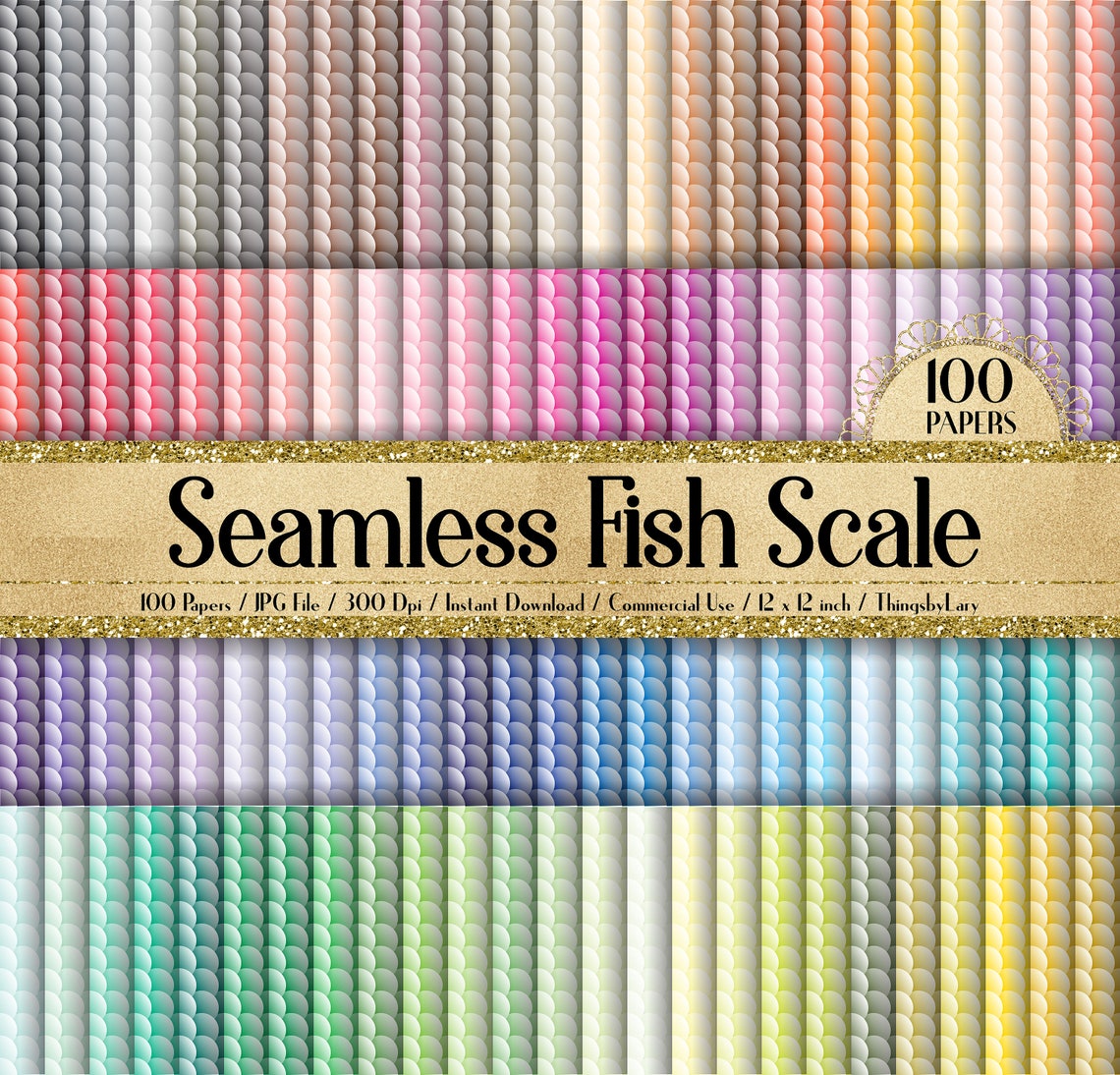 100 Seamless Fish Scale Digital Papers 12x12" 300 Dpi Commercial Use ...