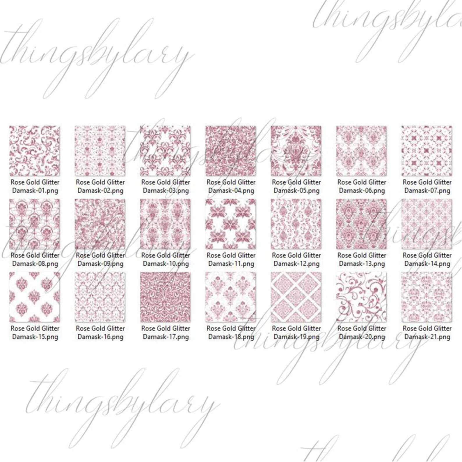42 Rose Gold Glitter Seamless Damask Ornament Overlays 12in Transparent ...