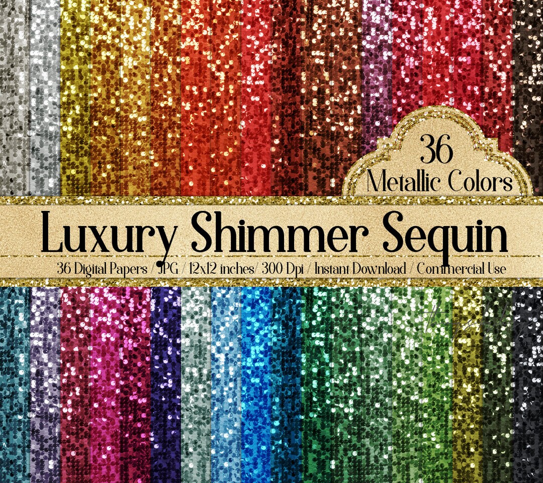 36 Luxury Shimmer Sequin Metallic Color Digital Papers Commercial Use ...