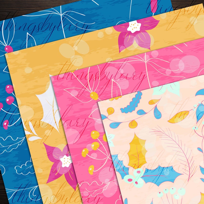 70% OFF 120 Winter Floral Christmas Winter Holiday Digital Papers 12 ...