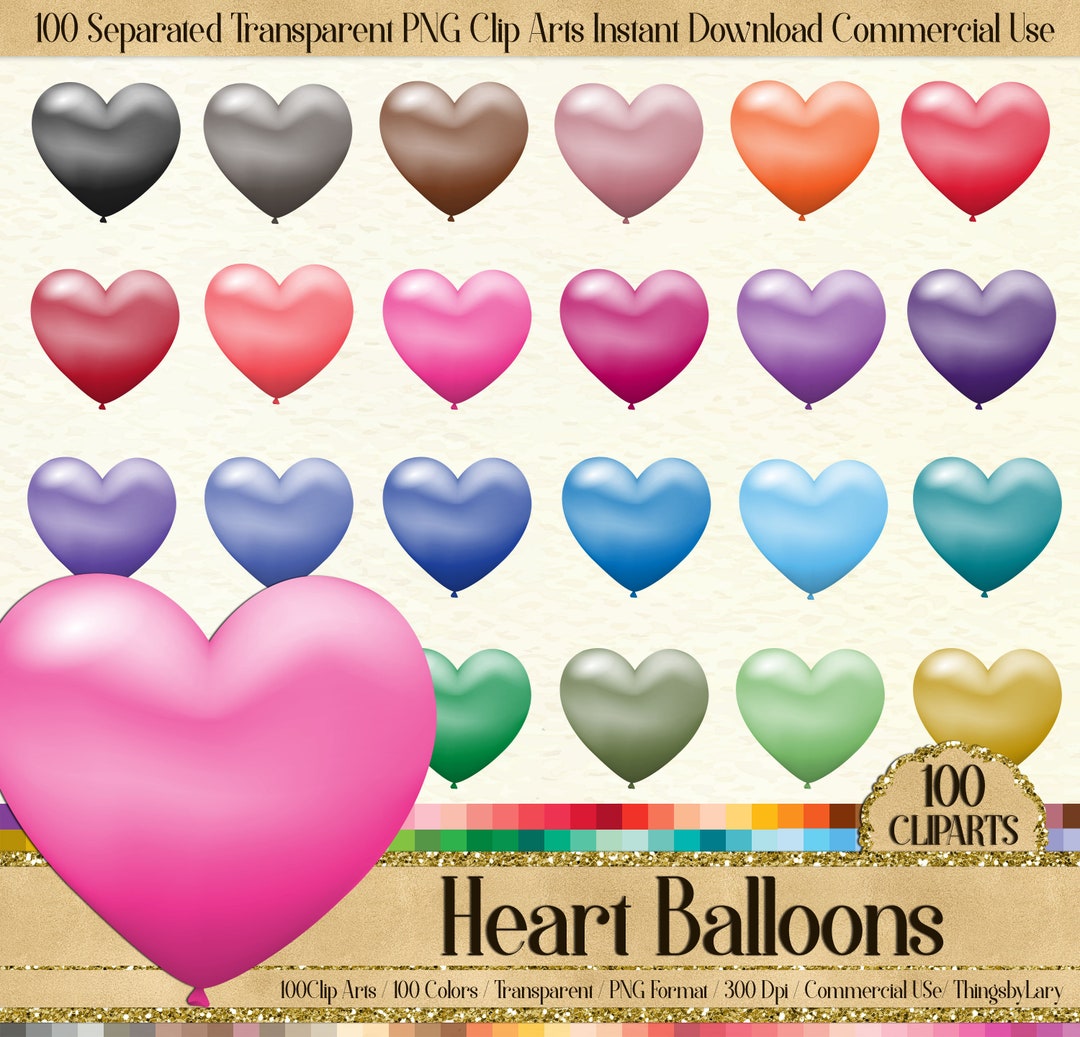 100 Gradient Heart Balloon Clip Arts 300 Dpi Printable Planner Sticker ...