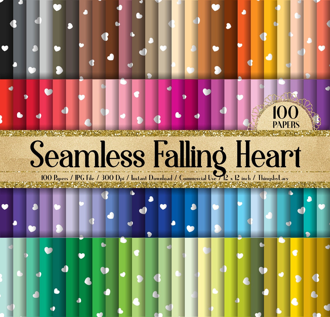 100 Seamless Falling Small Heart Digital Papers 12 X 12 Inch 300 Dpi ...