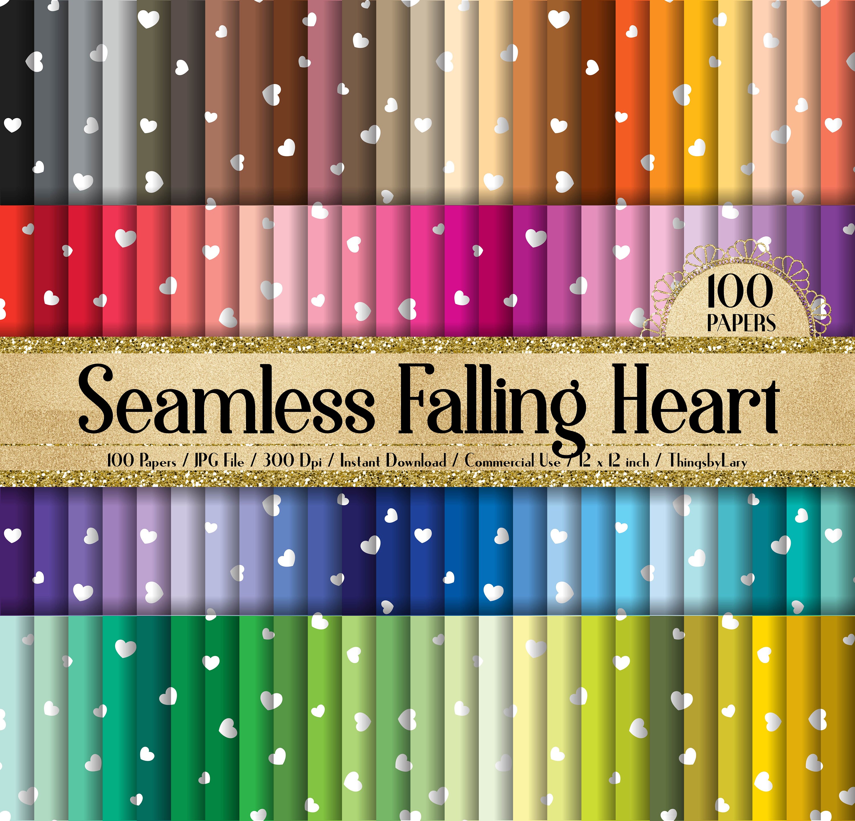 100 Seamless Falling Small Heart Digital Papers 12 X 12 Inch - Etsy