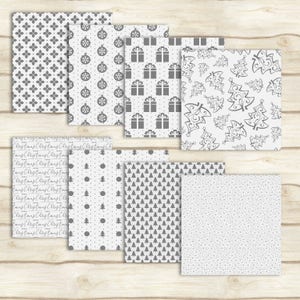 24 White and Gray Christmas Digital Papers 12 X 12 Inch 300 Dpi Instant ...
