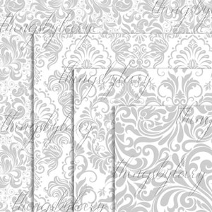 42 Seamless White and Silver Damask and Ornament Papers 12 Inch 300 Dpi ...