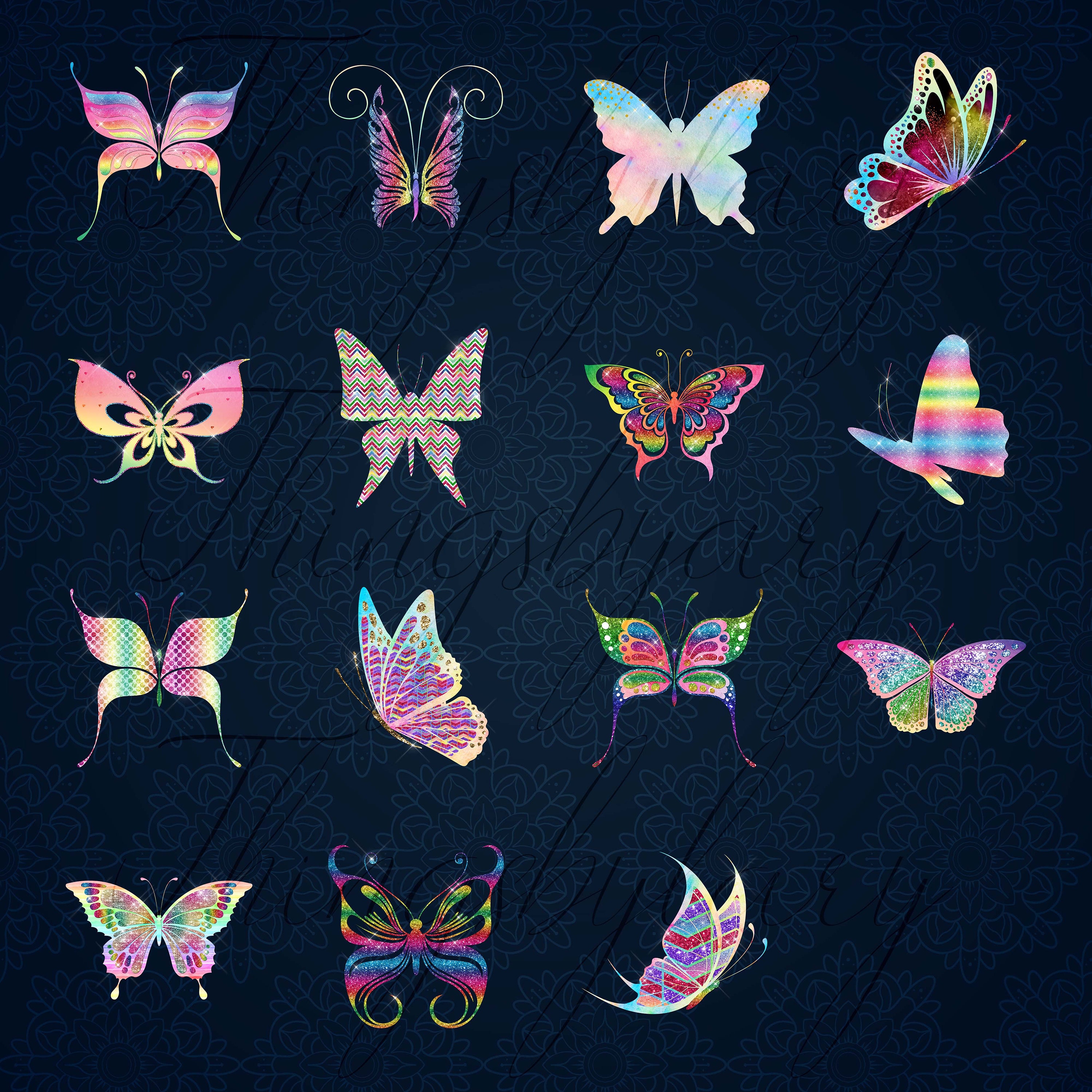 30 Rainbow Glitter & Watercolor Butterfly Clip Arts 300 Dpi | Etsy