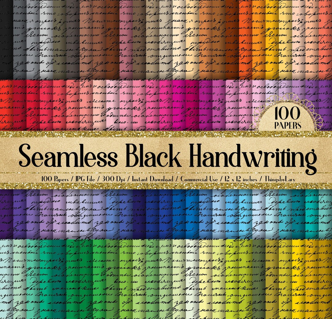 100 Seamless Black Handwriting Digital Papers Commercial Use ...