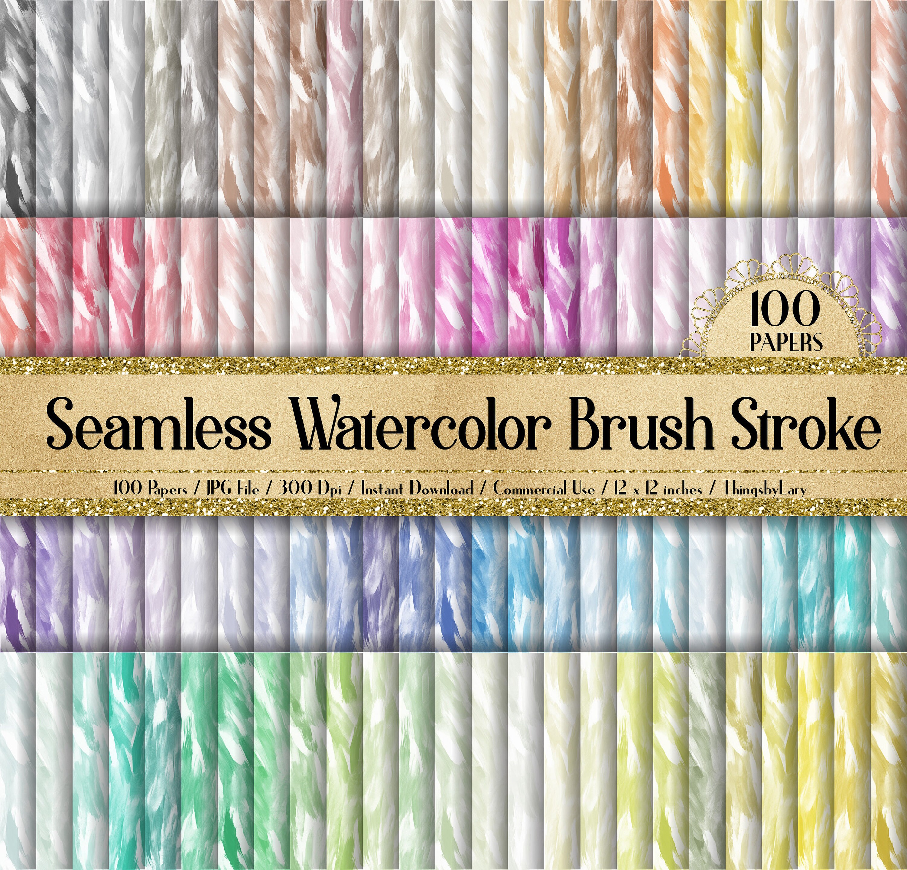 100 Seamless Watercolor Brush Stroke Digital Papers Commercial Use ...
