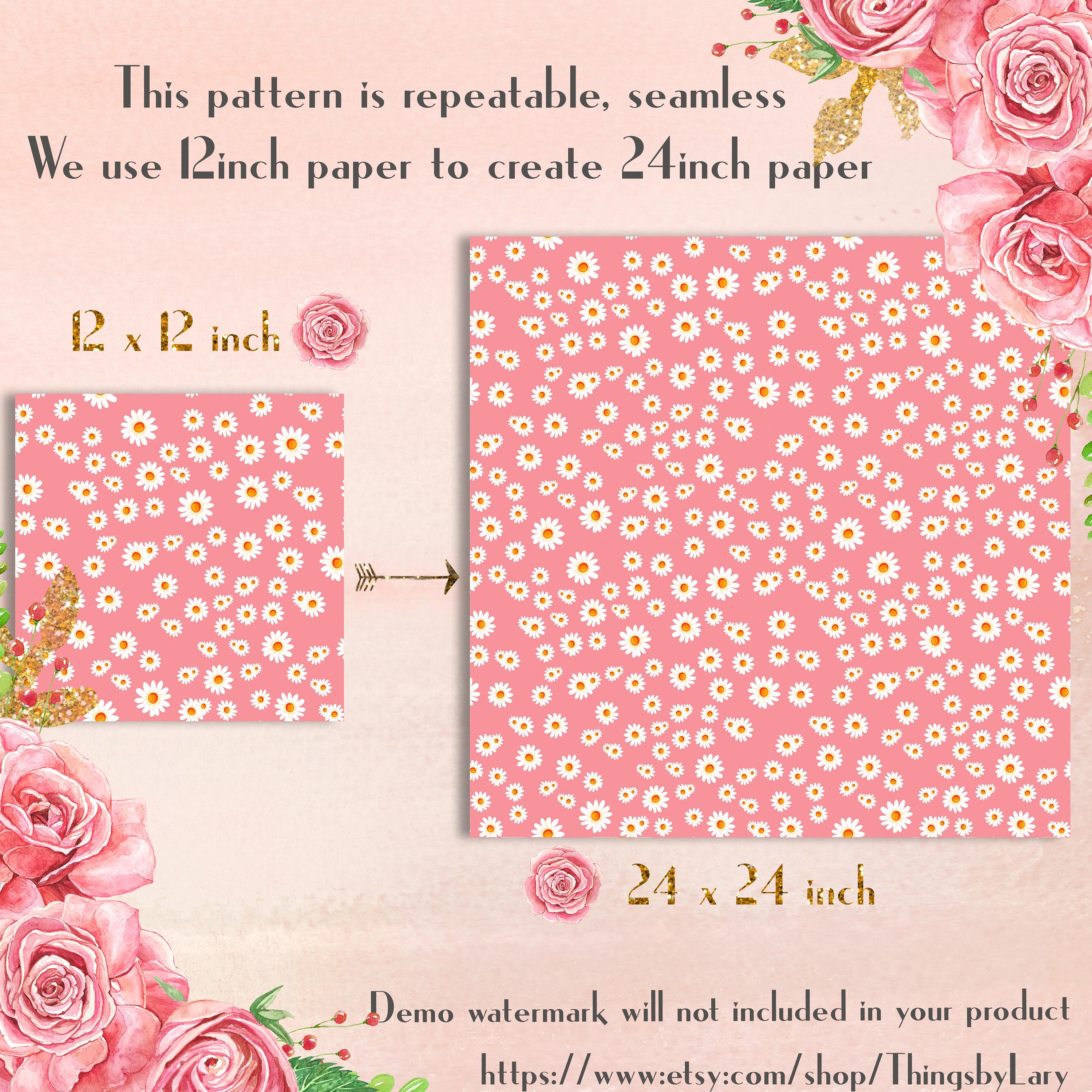 100 Seamless Daisy Flower Digital Papers 12x12" 300 Dpi Planner Paper ...