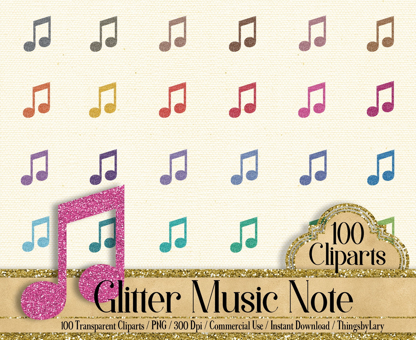 100 Glitter Music Note Clip Arts,300 Dpi Planner Clipart, Scrapbooking ...