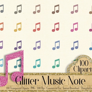 100 Glitter Music Note Clip Arts,300 Dpi Planner Clipart, Scrapbooking ...