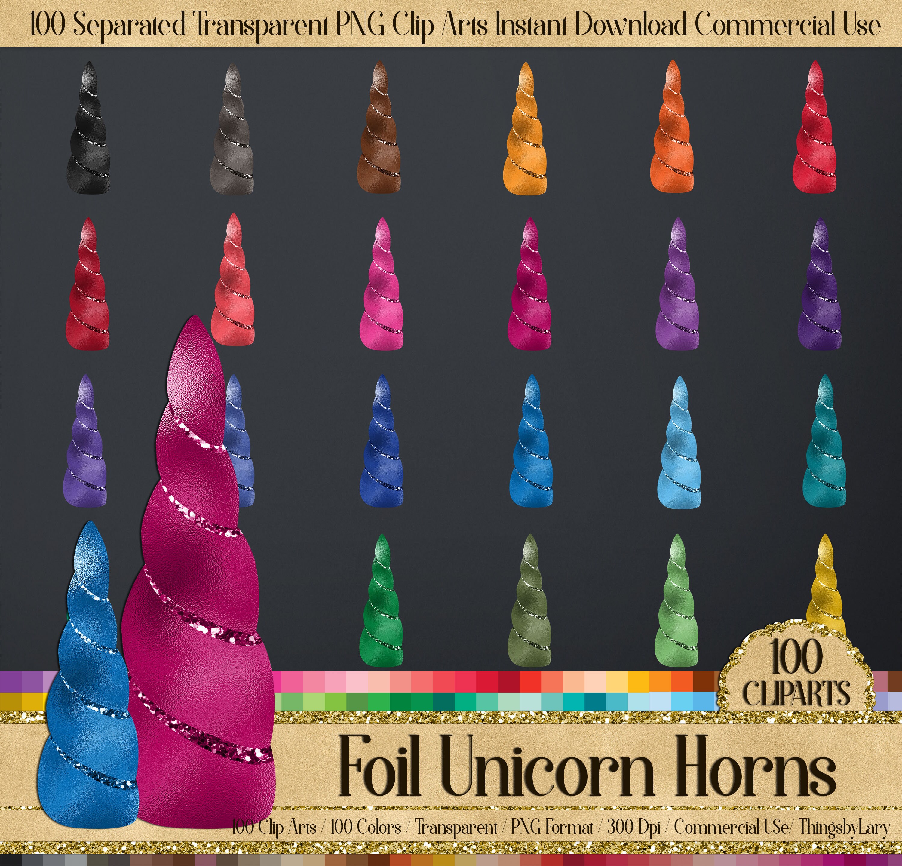100 Foil Glitter Unicorn Horn Clip Arts 300 Dpi PNG Planner Clip Art ...
