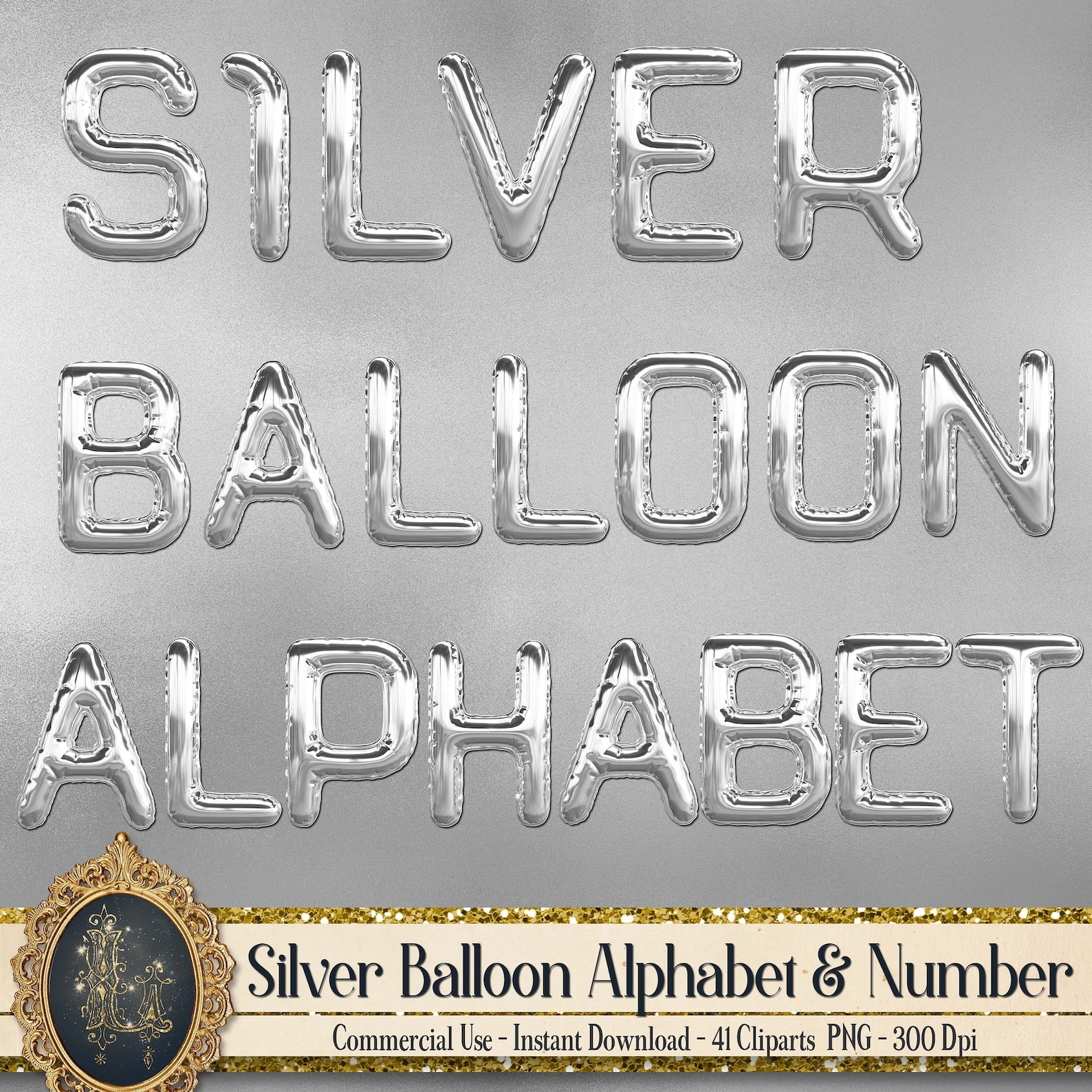 Luxury Silver Balloon Alphabet Number 41 Digital Images Clip Arts PNG ...