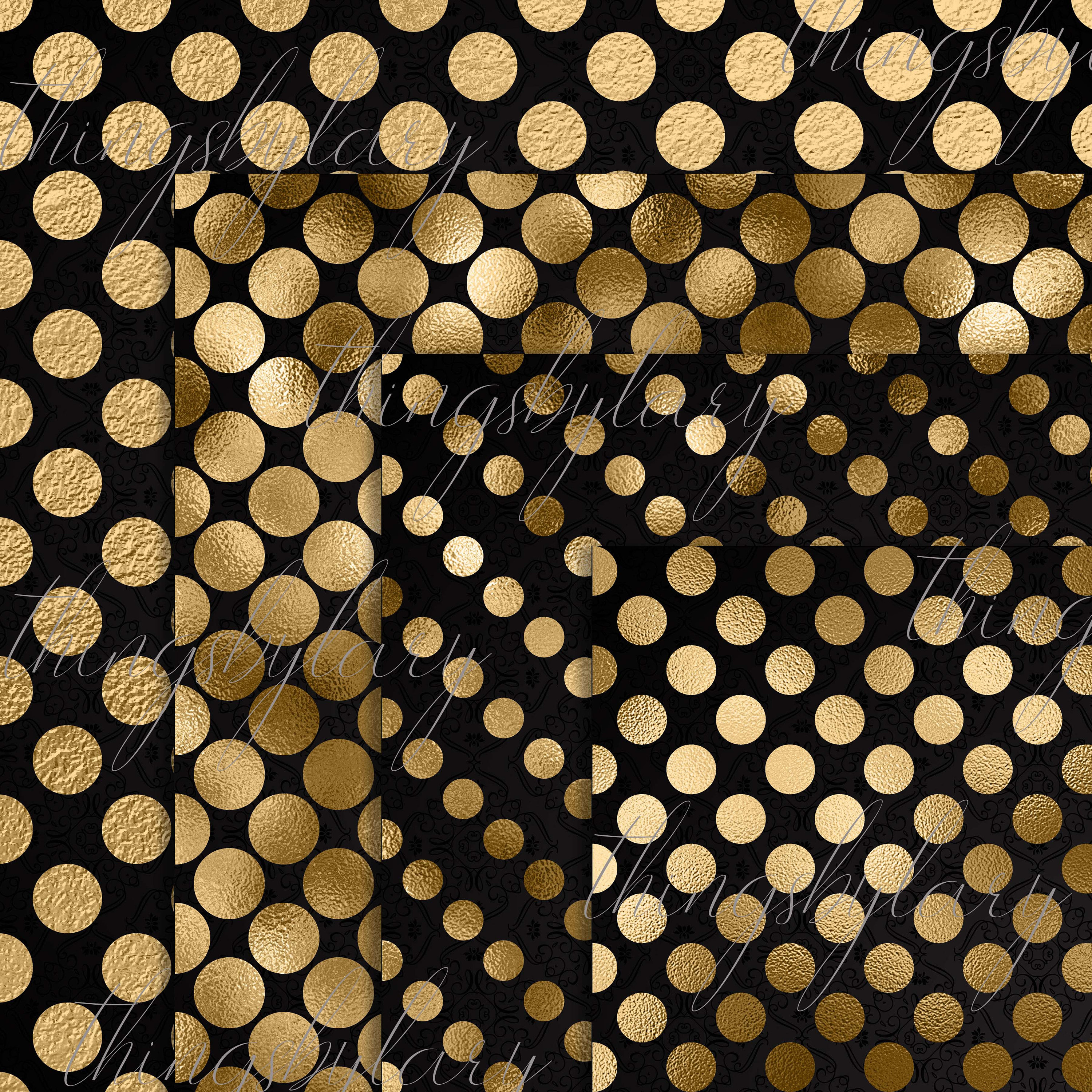 16 Luxury Black and Gold Polka Dot Digital Papers, Commercial Use ...