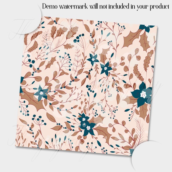 Scrapbooking 12 Winter Pattern Digital Papers in Denim and Peach Color ...