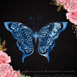 30 Royal Blue Foil and Glitter Butterfly Digital Image 300 Dpi Instant ...