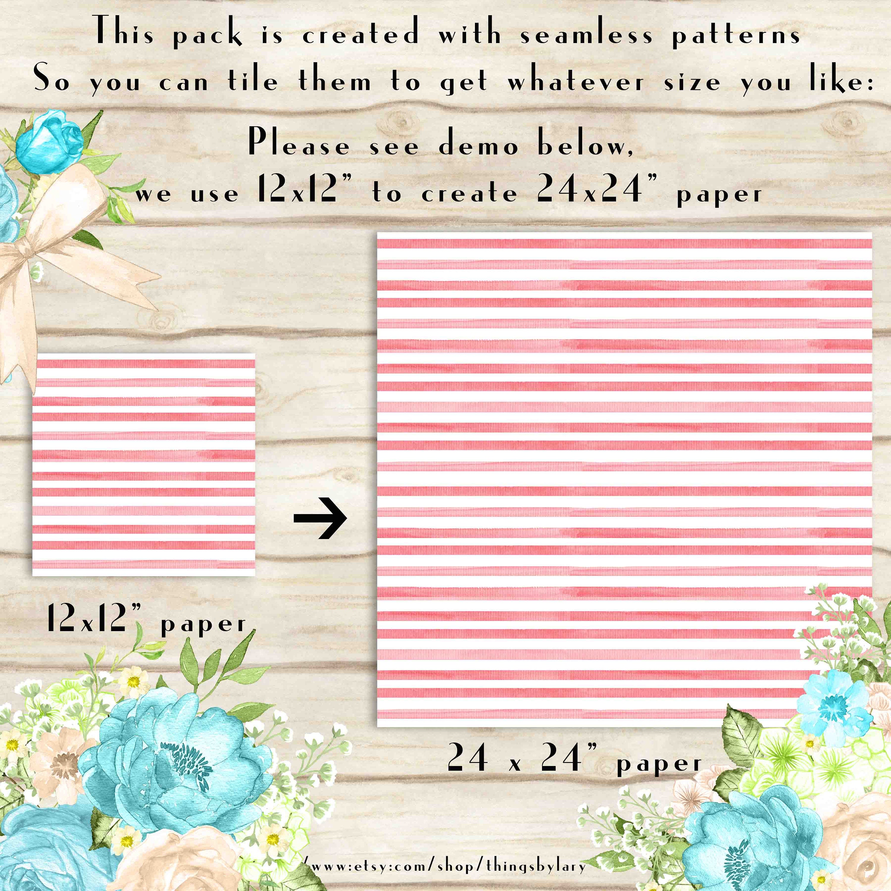 100 Seamless Watercolor Striped Papers in 12" X 12", 300 Dpi Planner ...