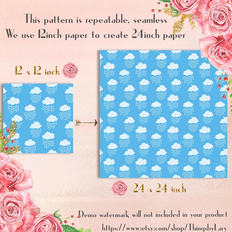 100 Seamless Tinted Cute Raining Cloud Digital Papers - Etsy