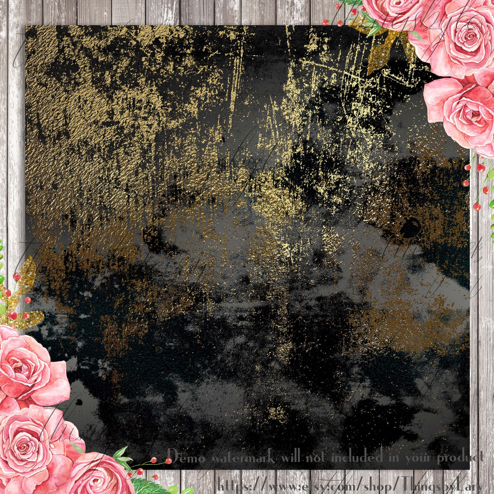 16 Distressed Metallic Gold Foil and Black Digital Papers - Etsy