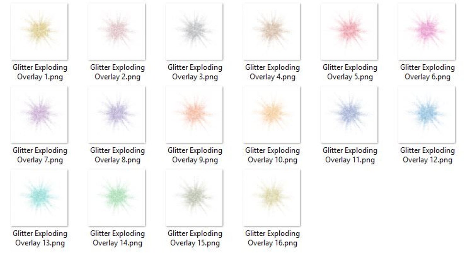 16 Glowing Glitter Explode Overlay Images 16 Colors Gold - Etsy