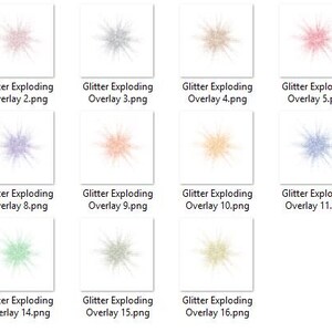16 Glowing Glitter Explode Overlay Images, 16 Colors Gold Silver Pink ...