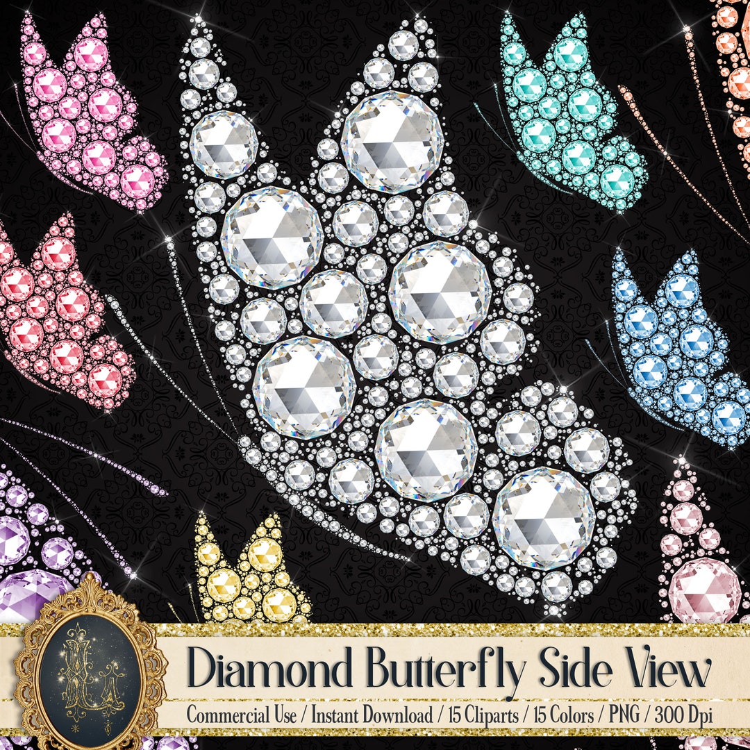 15 Diamond Butterfly Side View Clip Arts 300 Dpi Instant Download ...