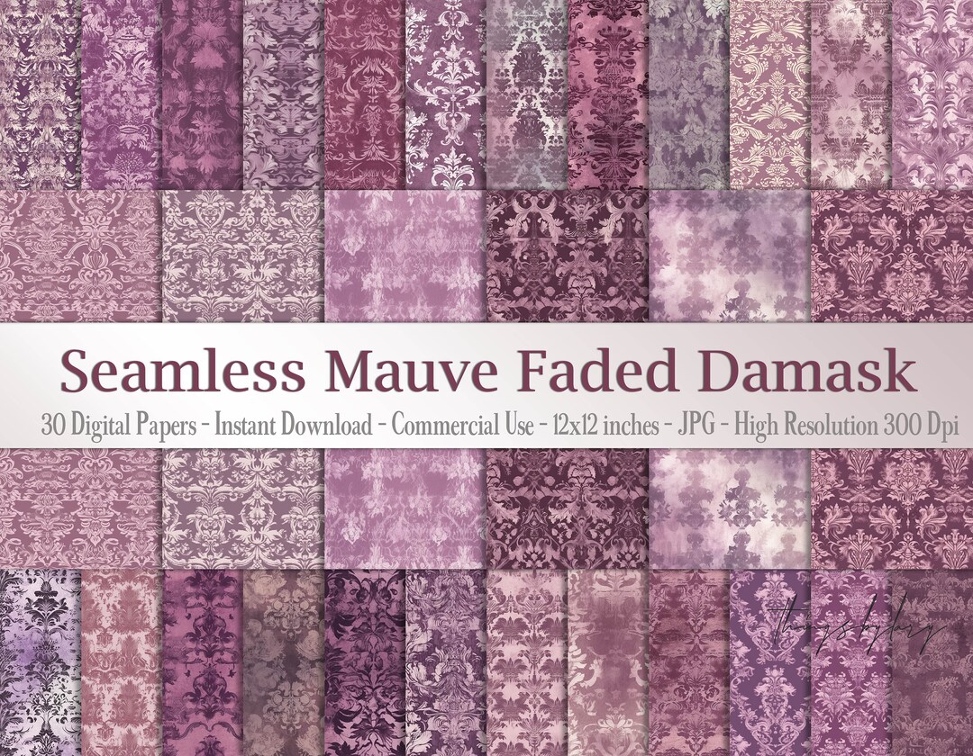 30 Seamless Vintage Mauve Faded Damask Digtal Papers 12x12" 300 Dpi ...