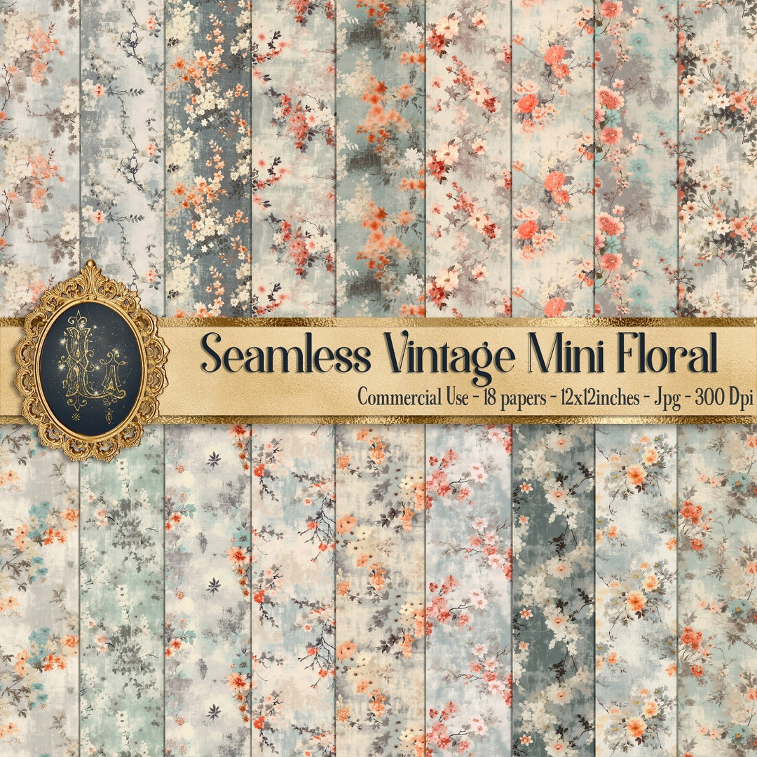 18 Seamless Vintage Mini Floral Digital Papers Commercial Use Old ...