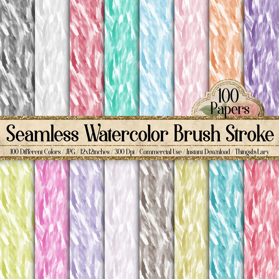 100 Seamless Watercolor Brush Stroke Digital Papers Commercial Use ...