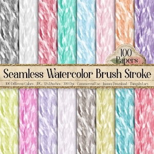 100 Seamless Watercolor Brush Stroke Digital Papers Commercial Use ...