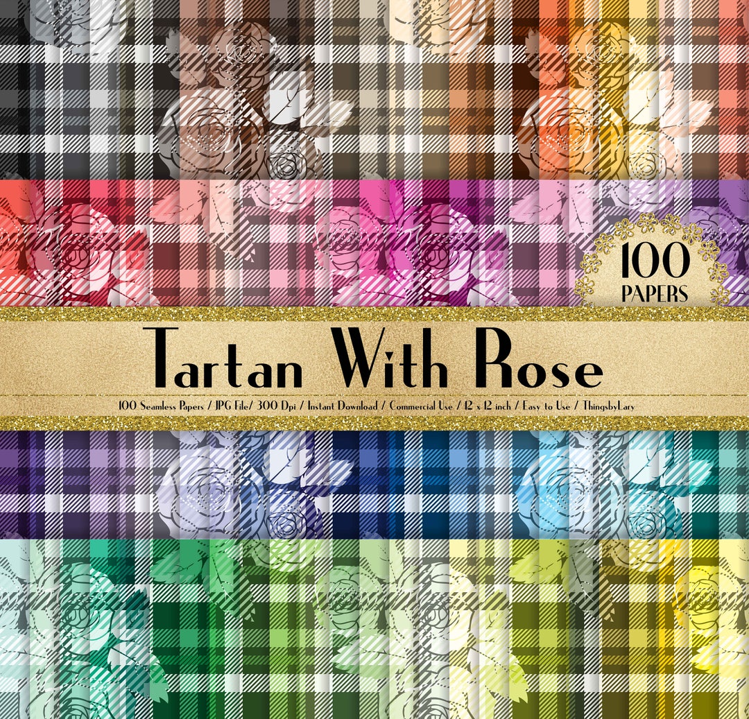 100 Seamless Tartan With Rose Papers in 12" X 12", 300 Dpi Planner ...