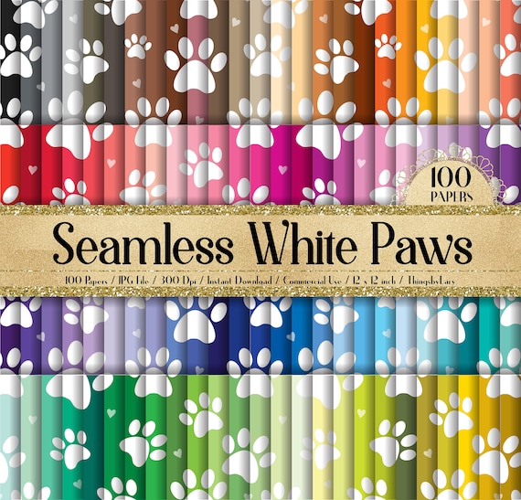 100 Seamless White Paw Print in Color Digital Papers - Etsy UK