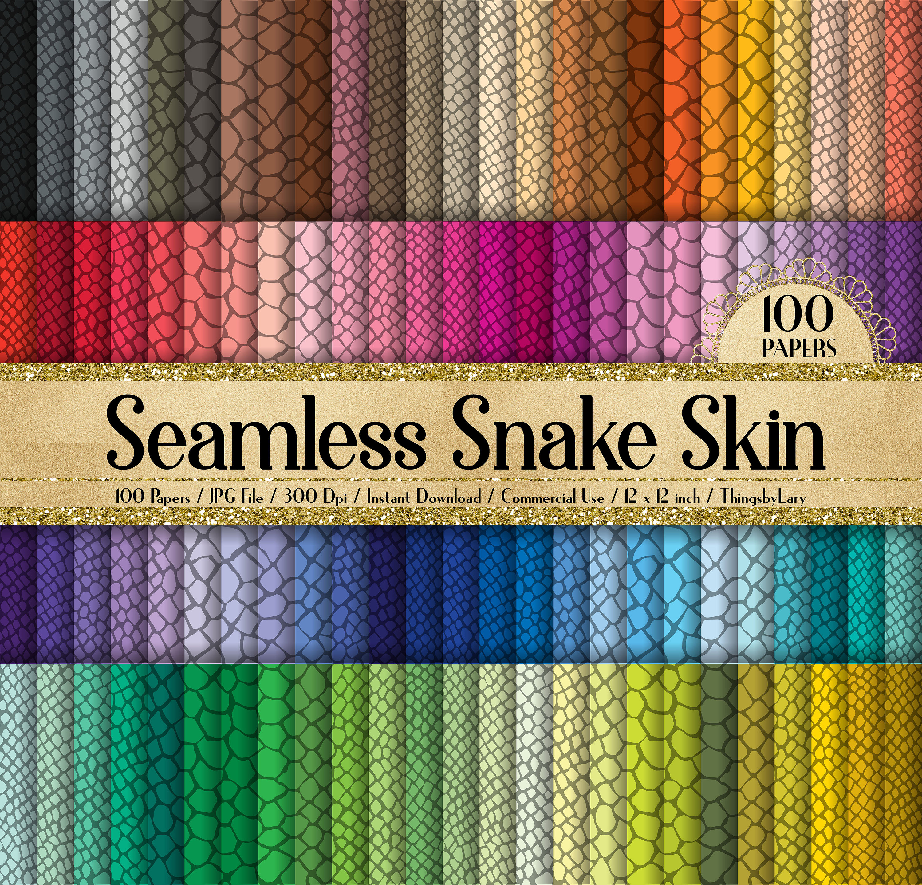 100 Seamless Snake Skin Print Digital Papers 12x12" 300 Dpi Commercial ...