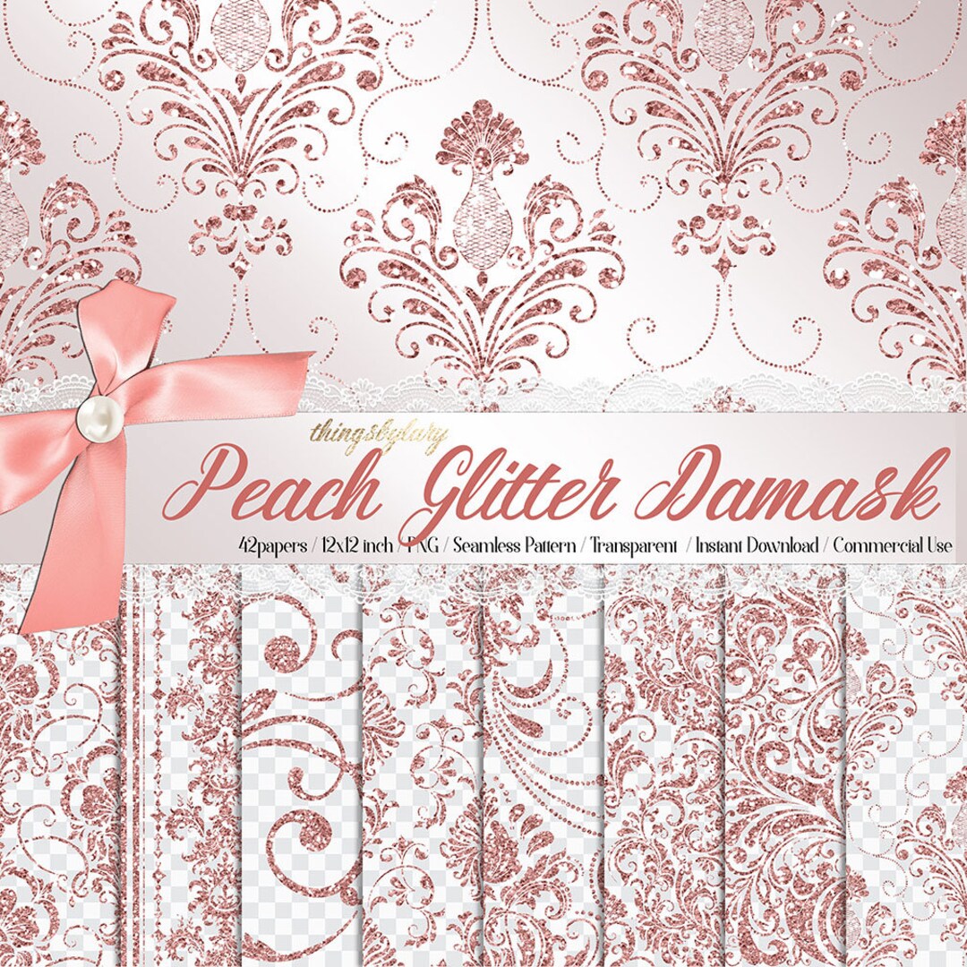 42 Pale Pink Peach Glitter Seamless Damask Ornament Overlays ...