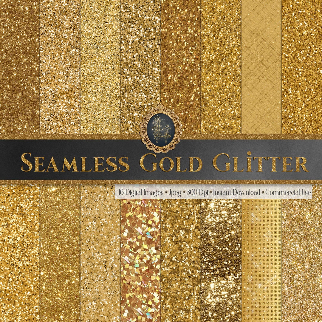 16 Seamless Gold Glitter Digital Papers 12" 300 Dpi Commercial Use ...